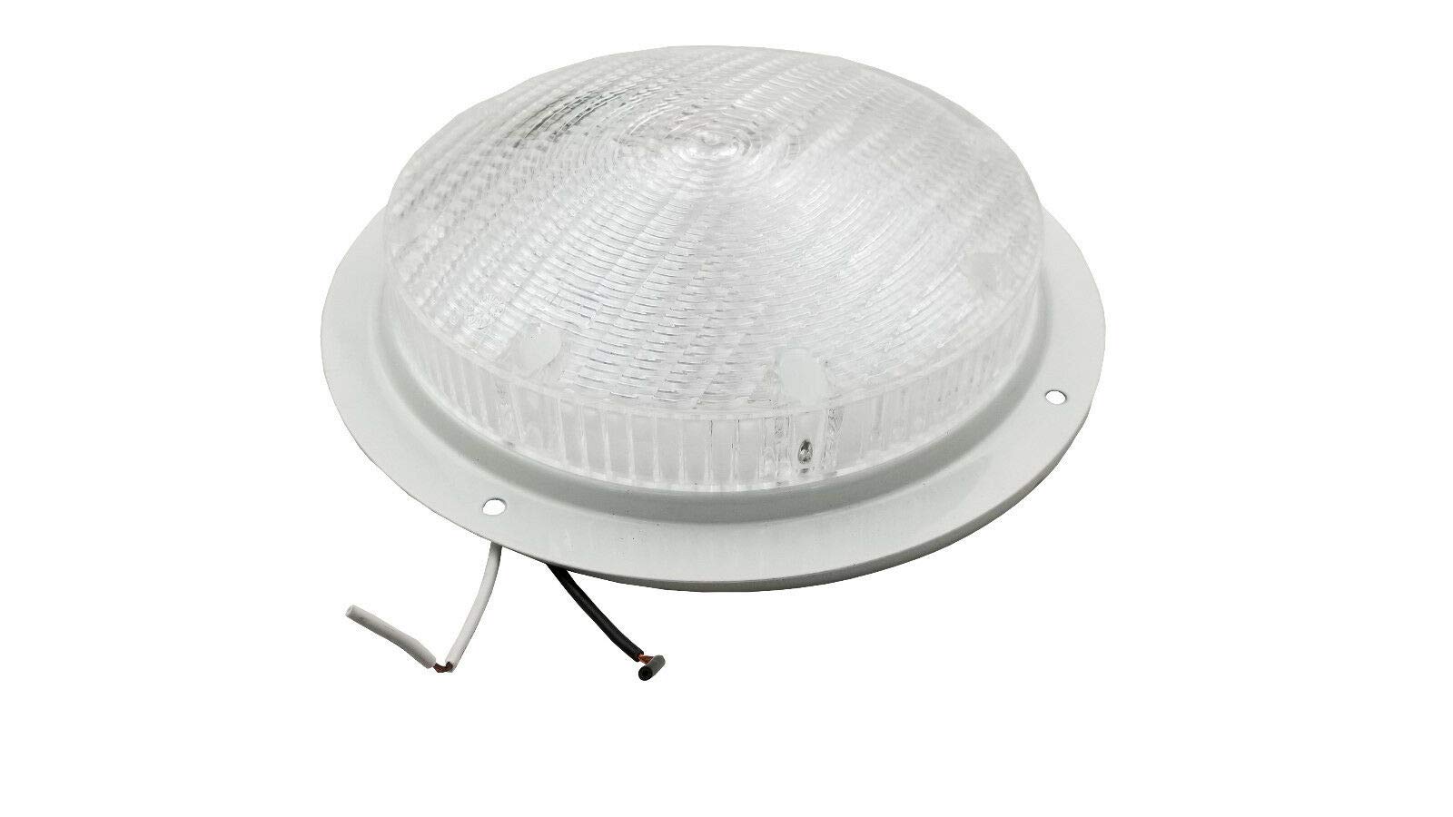 7" Clear Lens 8 5/8" Round White Base Scare Utility Porch RV Camper Light