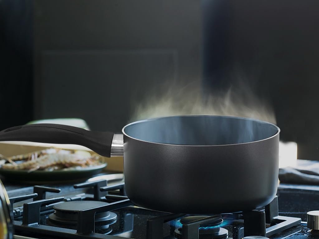 Bene Casa - Non-Stick Aluminum Saucepan with Lid - 2 Qt. Capacity - Oven and Dishwasher Safe - Cool Touch Handle