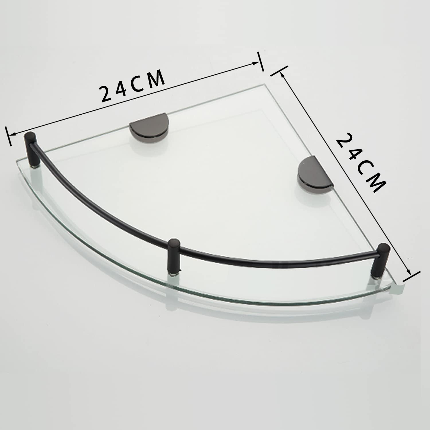 Halyuhn Bathroom Shower Corner Shelf, 9.5in Tempered Glass Bathroom Shelf for Bathroom Corner Shower Wall Mounted, 2 Tier Bathroom Organizers and Storage, Stainless Steel Rail