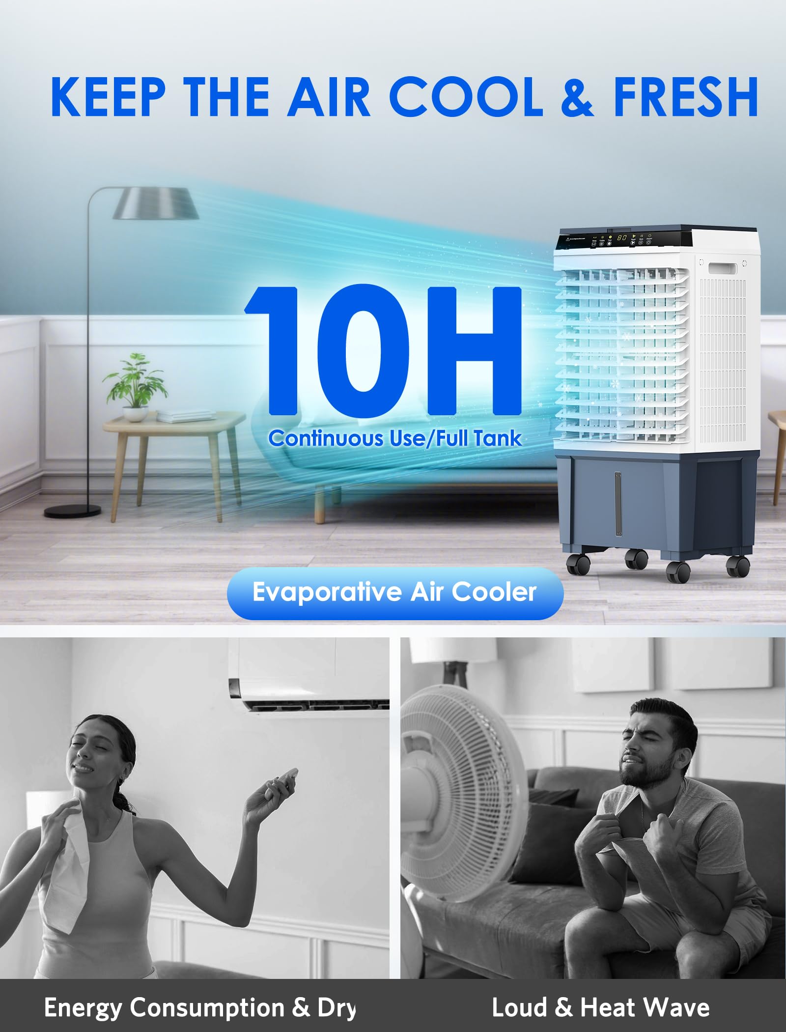 Air Choice Evaporative Air Cooler, 1800CFM Swamp Cooler with 12H Timer, Remote Control, 110° Oscillation & 5.3 Gal Water Tank, 4 Ice Packs, 3 Speeds, 3-in-1 Evaporative Cooler for Outdoor Indoor Use