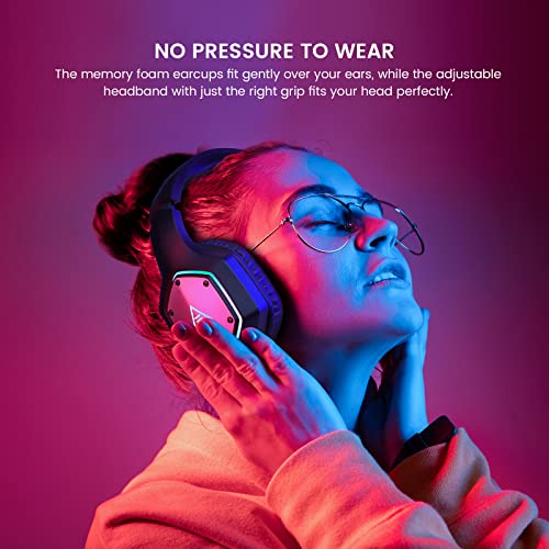 EKSA Wireless Headset for PC PS4 PS5 Computer - 7.1 Surround Sound, AI Intelligent Noise Cancelling Microphone(ENC), Low Latency 2.4G USB Dongle, 36 Hour Battery, Game/Music Mode, RGB Light