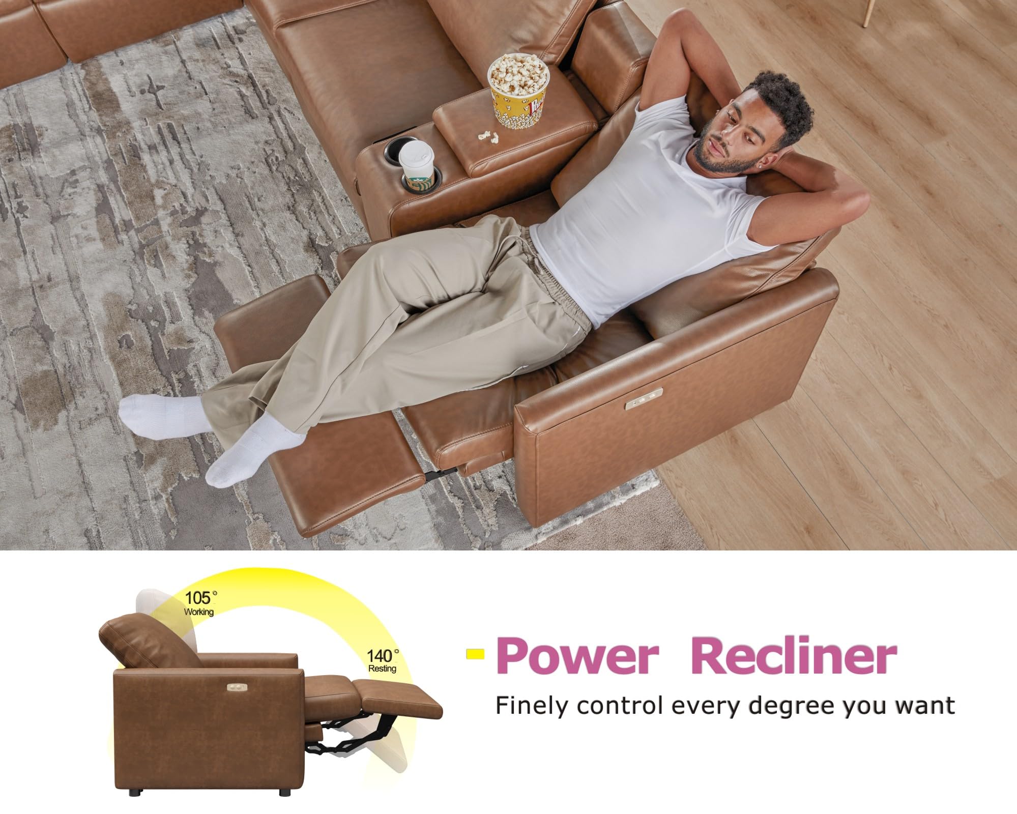 AMERLIFE Power Recliner, Reclining Sectional Sofa, Single Left Recliner Loveseat Sofa with USB Port, Leather Modular Sofa for Living Room