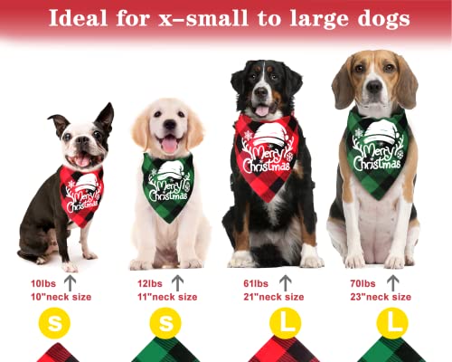 Buffalo Plaid Christmas Dog Bandanas, Double-Sided Use Triangle Bibs Kerchief,Dog Scarf with Merry Christmas Snowflakes for Small Medium Large Dogs Cats Pets,2 Pack
