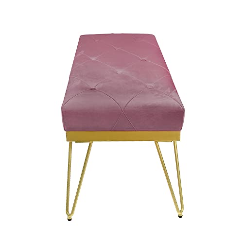 GIA Home Furniture Series Bench with Brushed Pink Velvet Seat and Metal Frame, Gold