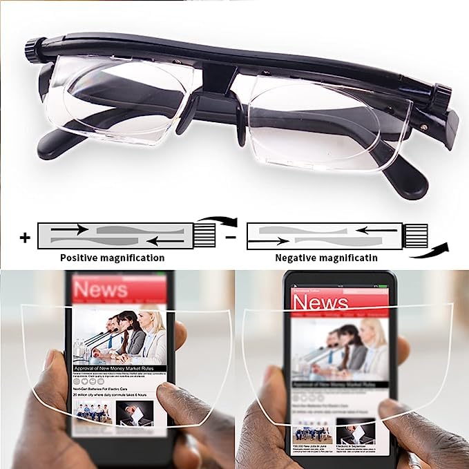 EKSED Adjustable Glasses Dial Vision Dial Adjustable Glasses Variable Focus Adjustable Focus Glasses With Folding Magnifying Glass For Reading Distance Vision Unisex Myopia Glasses for Seniors