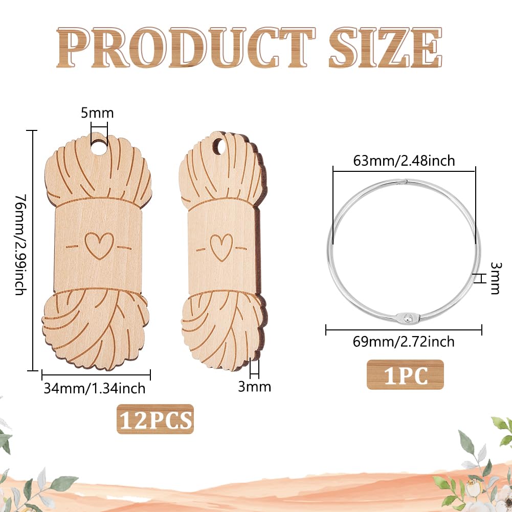 BENECREAT 12Pcs Wooden Blank Yarn Peg, Creative Woolen Thread Winding Boards, Knitting Yarn Holder with Iron Ring for Embroidery Needlework Macrame Weaving Cord and Sewing Threads