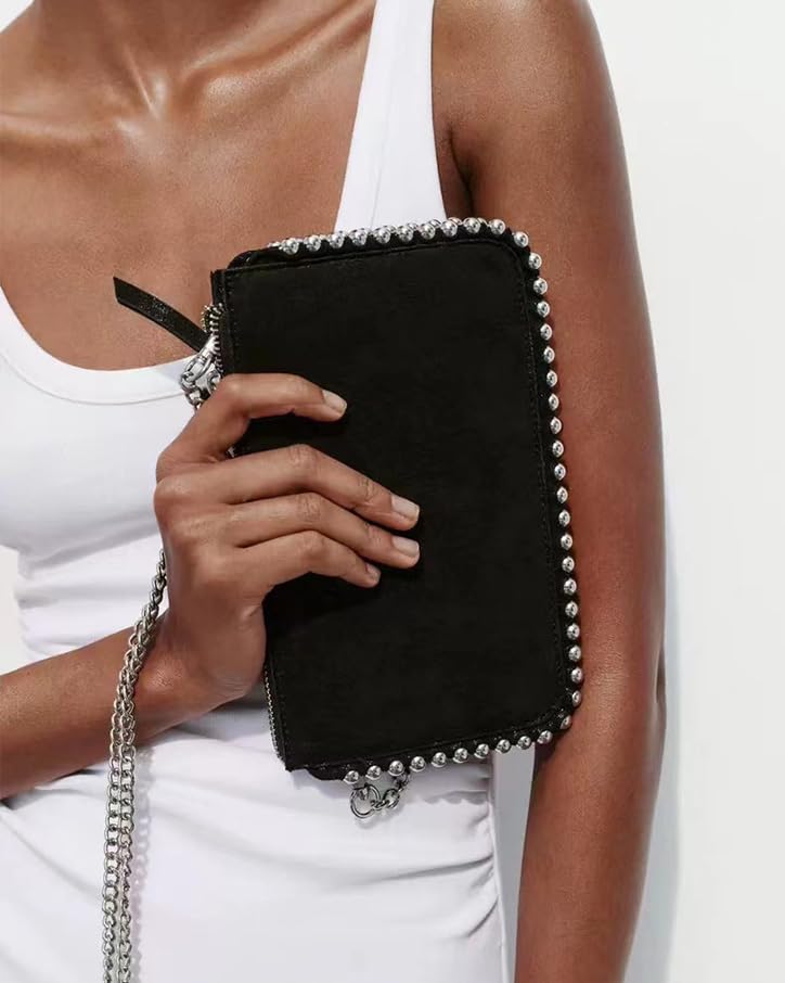 AFKOMST Small Clutch Purses for Women Summer Crossbody Bags and Straw Wristlet Handbags with Chain Strap