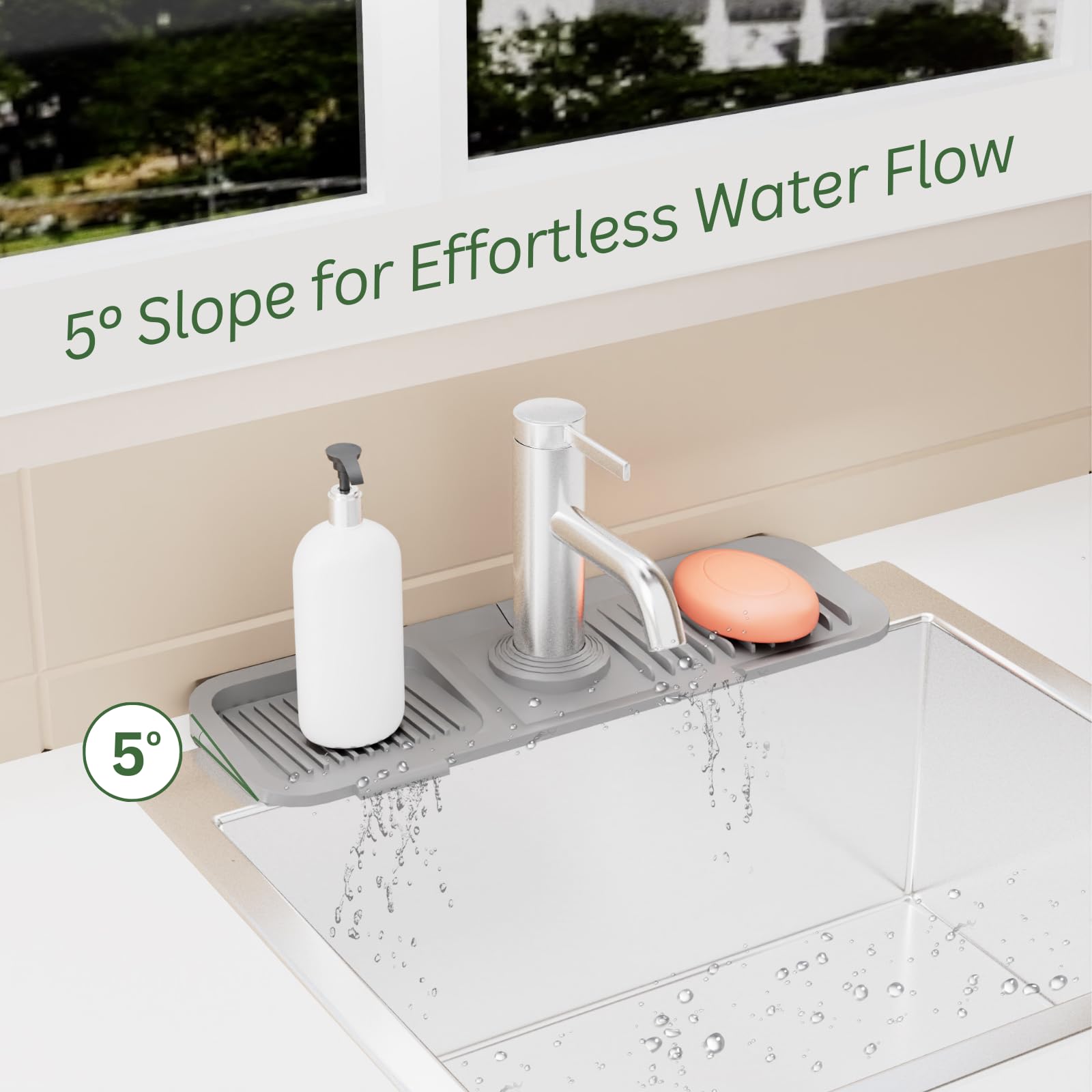Kitchen Sink Splash Guard 5° Sloped, Silicone Draining Mat for Kitchen Sink, Faucet Mat For Kitchen Sink, Silicone Sink Splash Guard From Luxury Lineup