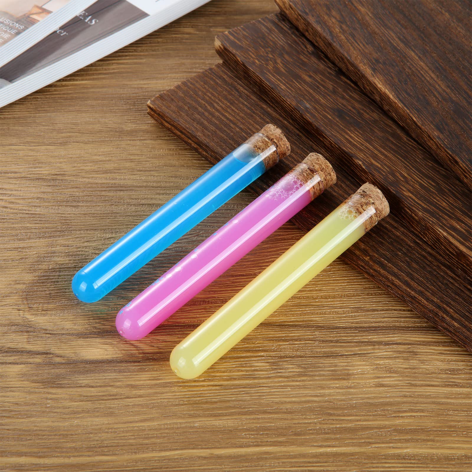 ABuff 100 Pcs Clear Plastic Test Tubes with Cork Stoppers, 15x100 mm(10ml)Good Seal for Small Particles Jewelry Seed Powder Spice Liquid Storage or Decoration