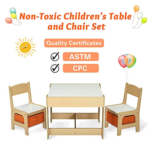 Kinfant Toddler Table and Chair Set - Activity Table for Toddlers with Double Side Detachable Tabletop, 3 in 1 Wood Activity Table for Toddlers Arts, Crafts, Drawing & Reading (Orange)