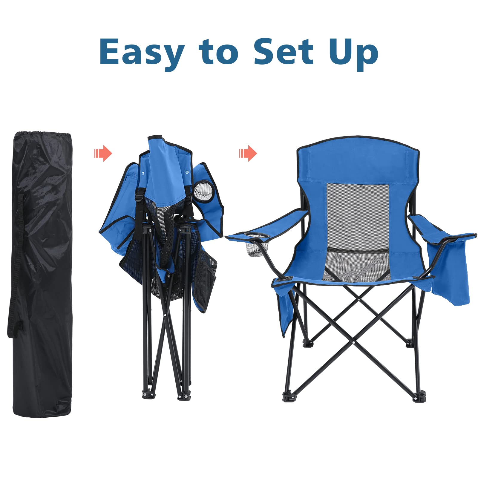 ABCCANOPY Portable Folding Outdoor Camping Chair with Mesh Pocket, Cooler Bag and Cup Holder（6 Packs, Royal Blue