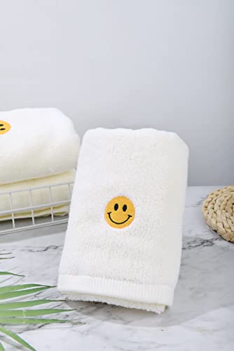 Ohocut 3 Pack Cotton Hand Towels, Decorative Hand Towels for Bathroom, Aesthetic Preppy Cute Smile Face Cream White Bath Hand Towels Set of 3