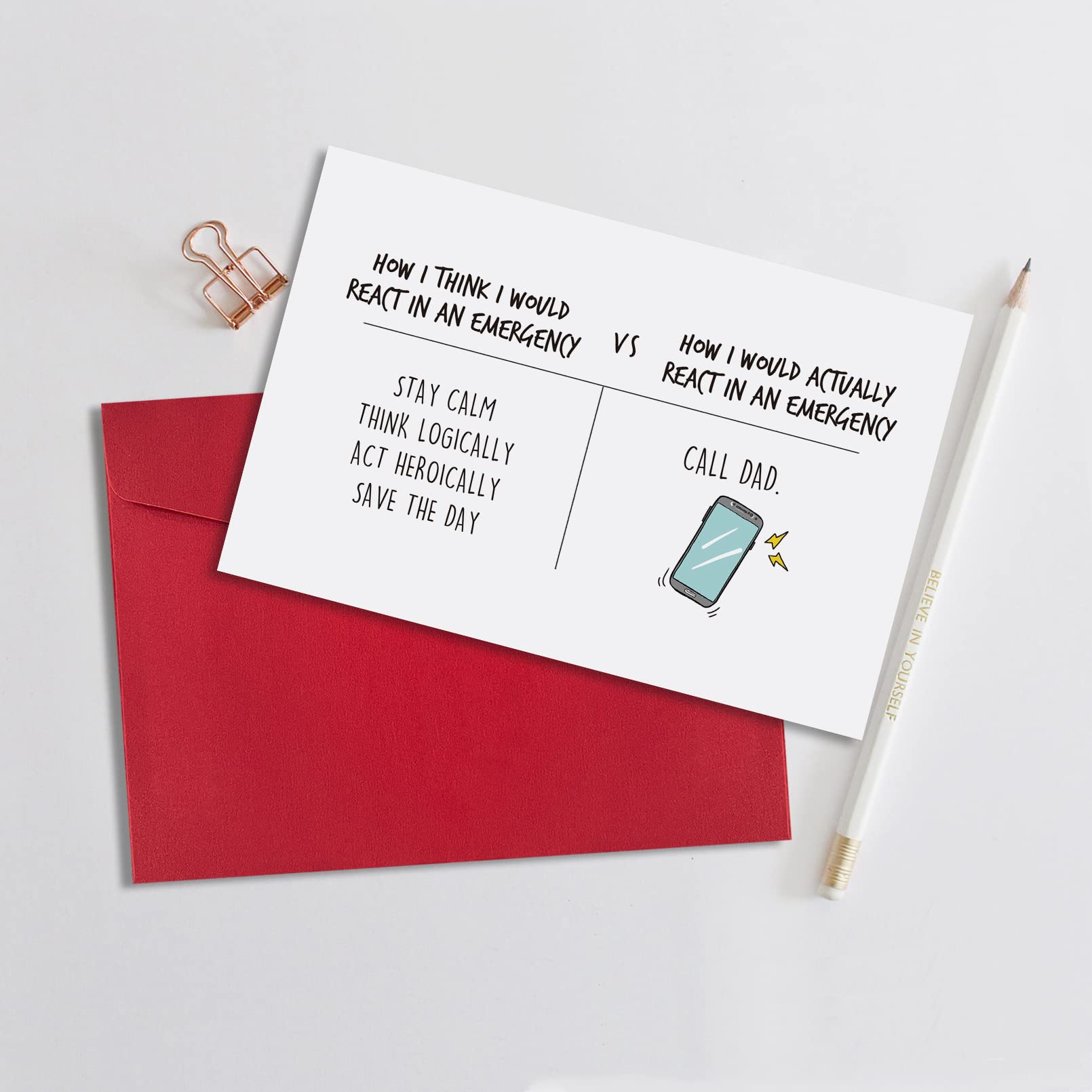 Ogeby Funny Father’s Day Card for Dad, Joke Birthday Card from Daughter Son, How I Think I Would React in an Emergency