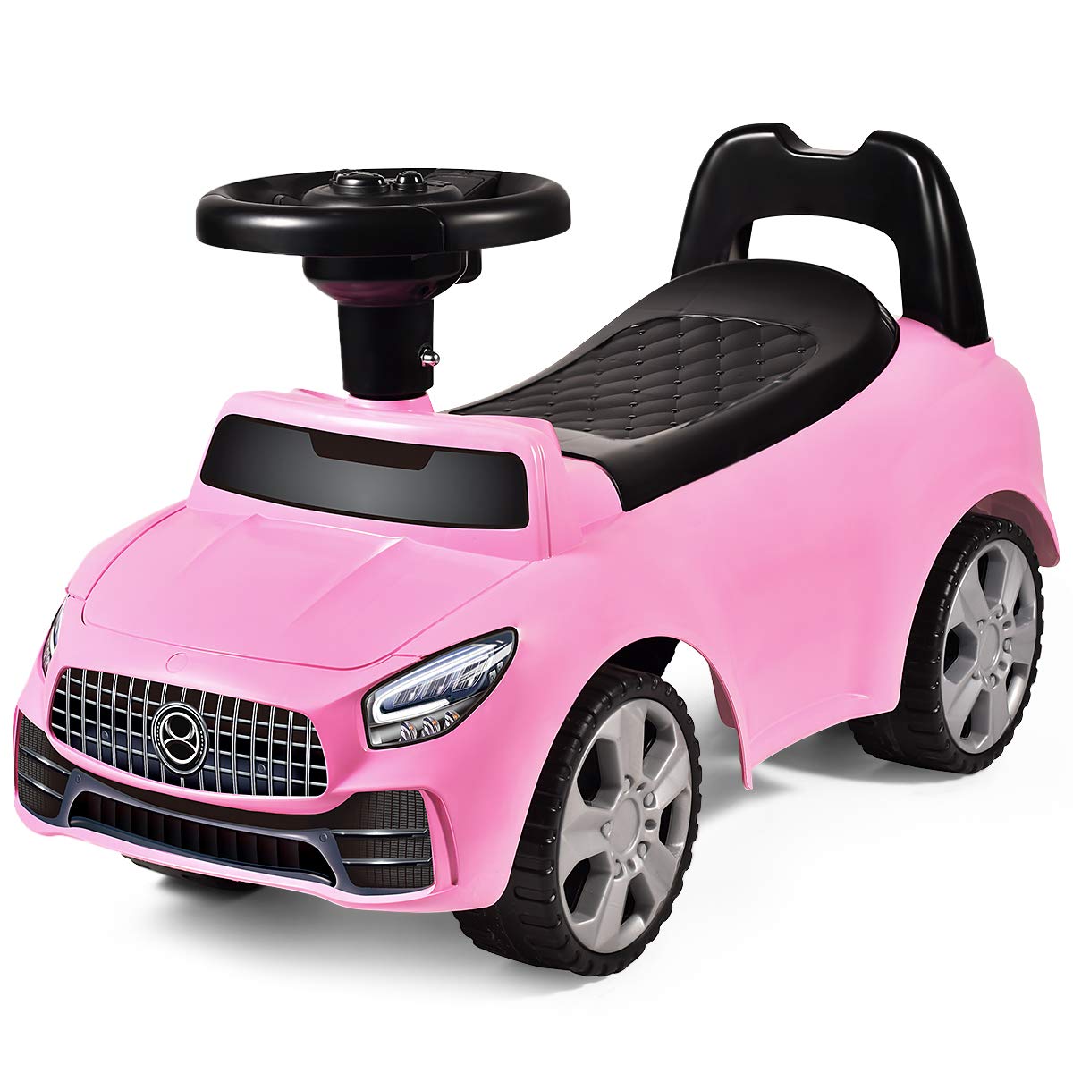 Costzon Kids Push and Ride Racer, Ride On Push Car w/Horn, Music, Under Seat Storage, Handle, Foot-to-Floor Sliding Car Pushing Cart for Toddler, Gift Toy for Children Boys & Girls (Pink)