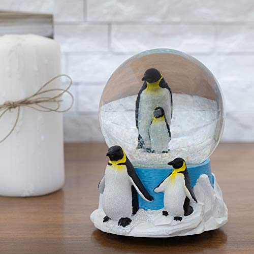 Elanze Designs King Penguin Family 100MM Musical Snow Globe Plays Tune Wonderful World