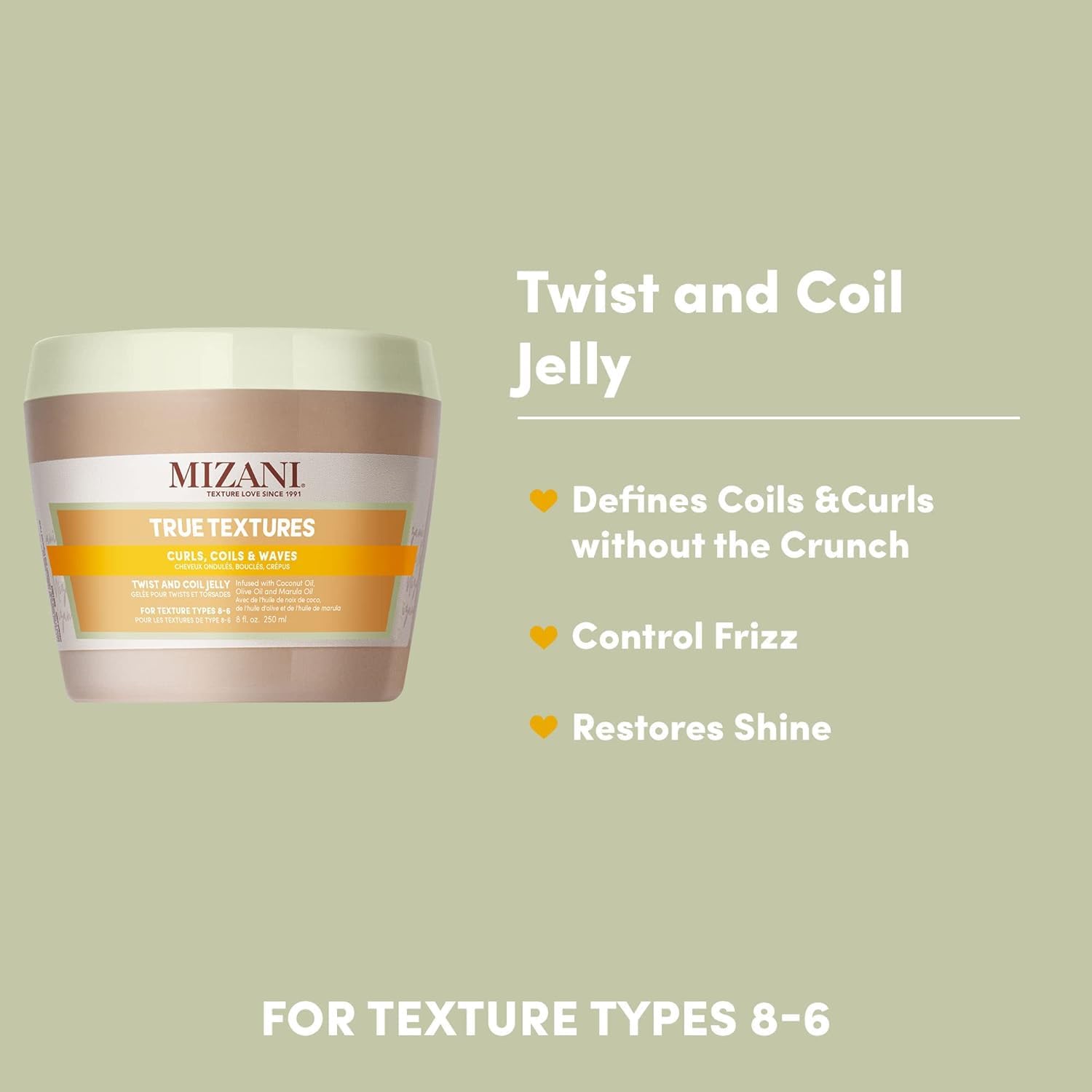 MIZANI True Textures Twist and Coil Paraben & Silicone-Free Jelly - Provides Touchable Texture With Coconut Oil, For Curly Hair