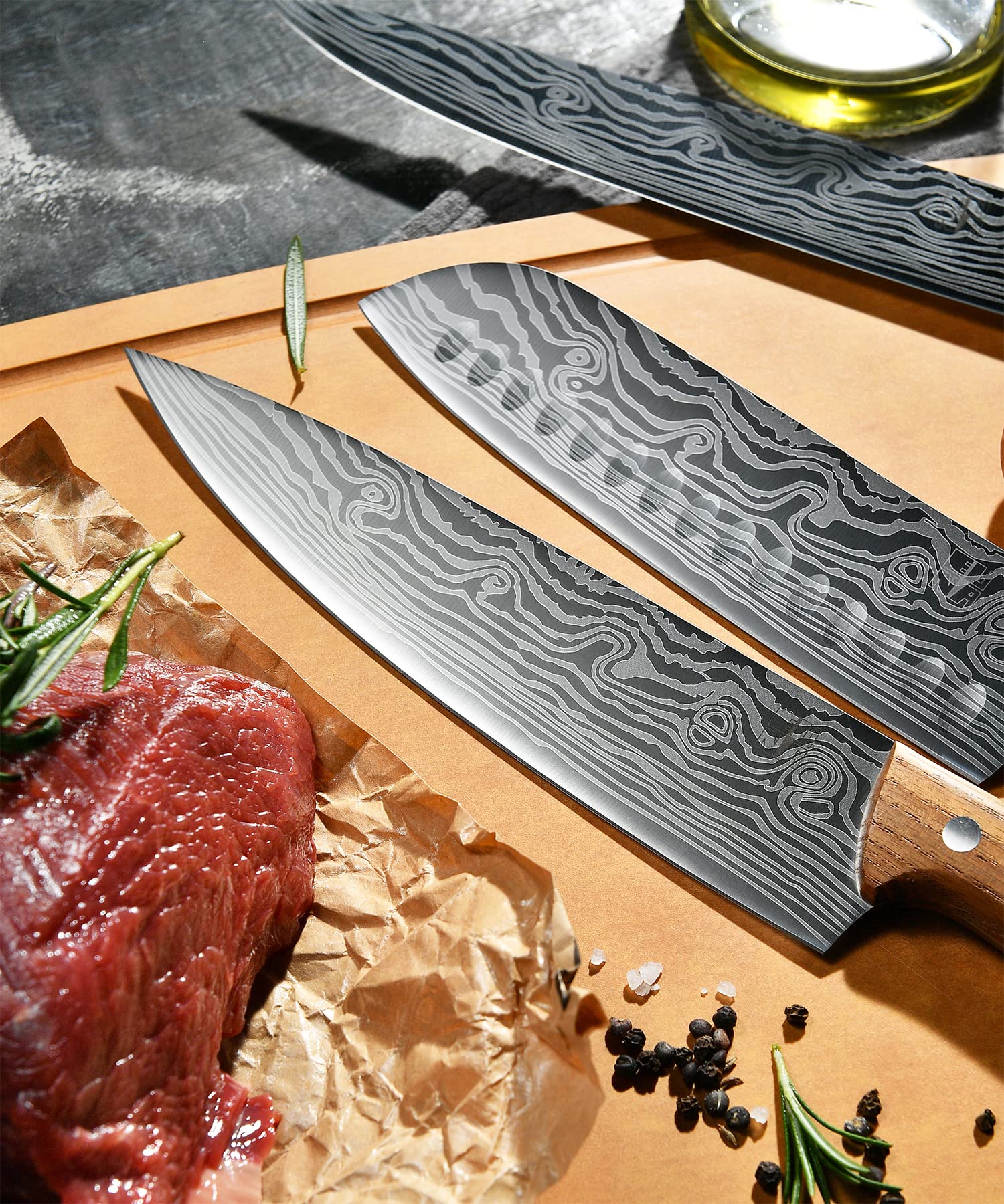 EUNA 6 Pieces Knife Set with Ergonomic ASH Handle, Kitchen Knife with High-Carbon Stainless-Steel Blade, Chef Knife Set with Multiple Sizes for Multipurpose Cooking, Gift Box