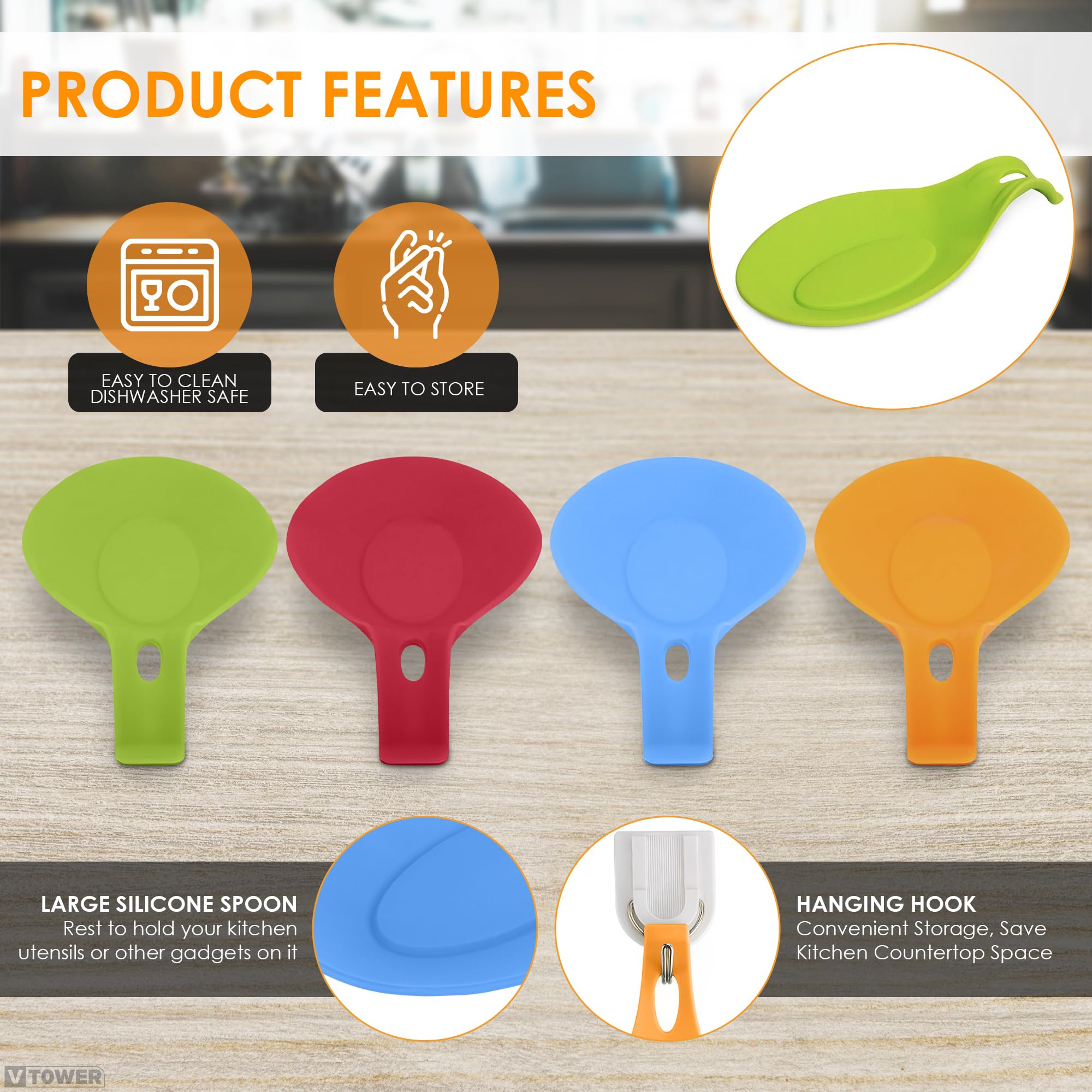 4Pcs Silicone Spoon Rest Set Kitchen Accessories - Heat Resistant Utensil Rest for Cooking Ladle Spoon Rest for Stove Top - Silicone Spatula Rest Spoon Rest Holder for Stove Top Kitchen Gadgets