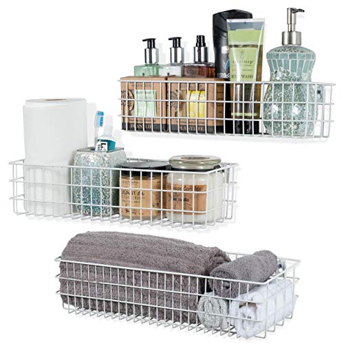 Wall35 Kansas Wall Mounted White Bookshelf for Kids' Room Decor, Metal Wire Storage Basket Set of 6 (Varying Sizes)