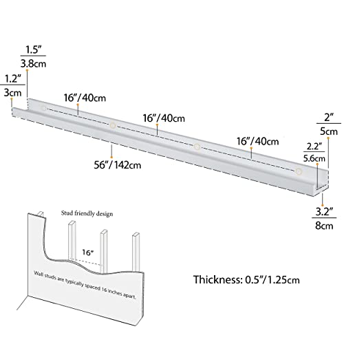 Wallniture Denver White Modern Wall Mount Floating Shelves β Long Narrow Picture Ledge - 56 Inch Long Set of 2 - Mounting Hardware Included