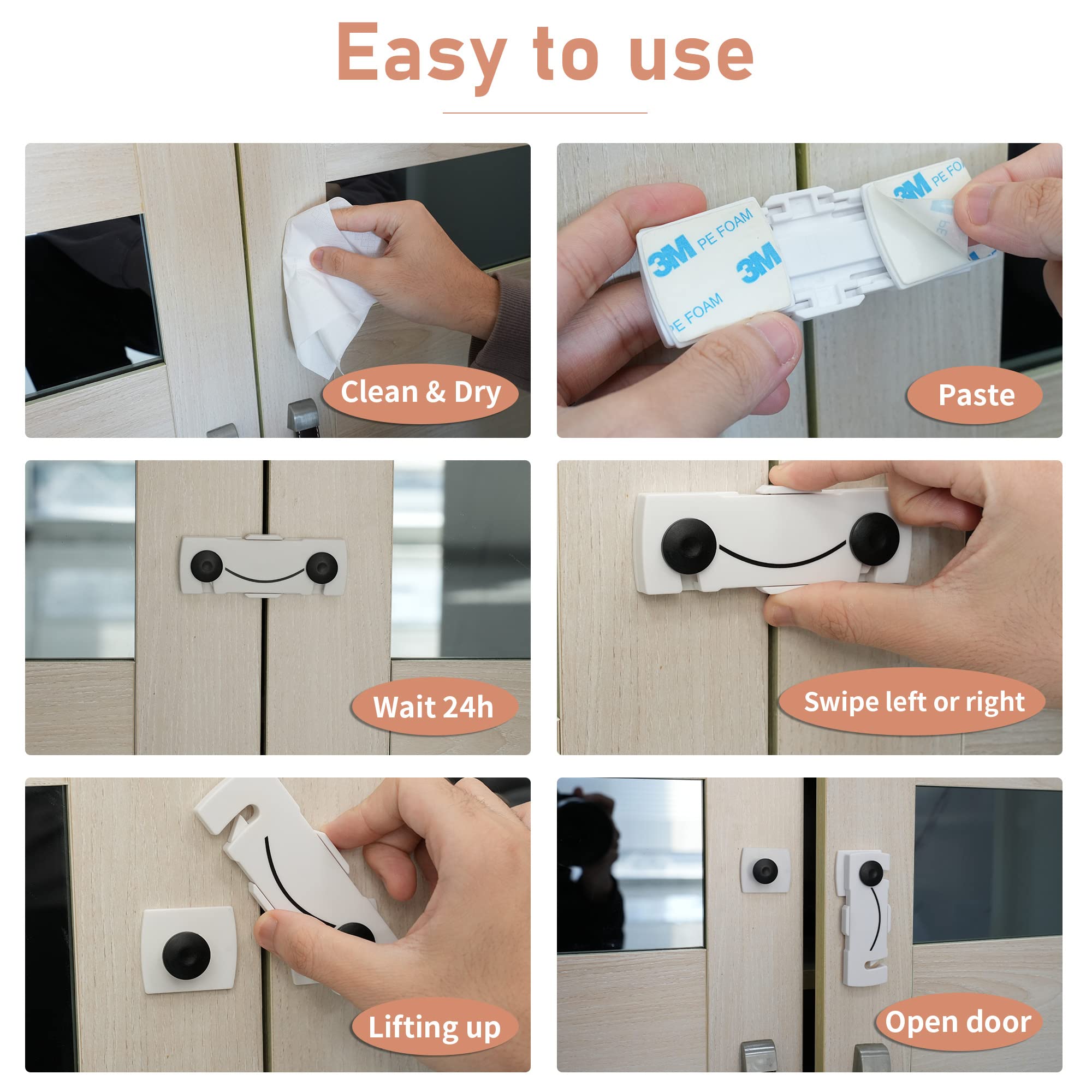 4 Pack Child Safety Cabinet Locks,Baby Proofing Latches Locks with Strong Adhesive Tape,No Screws or Drill