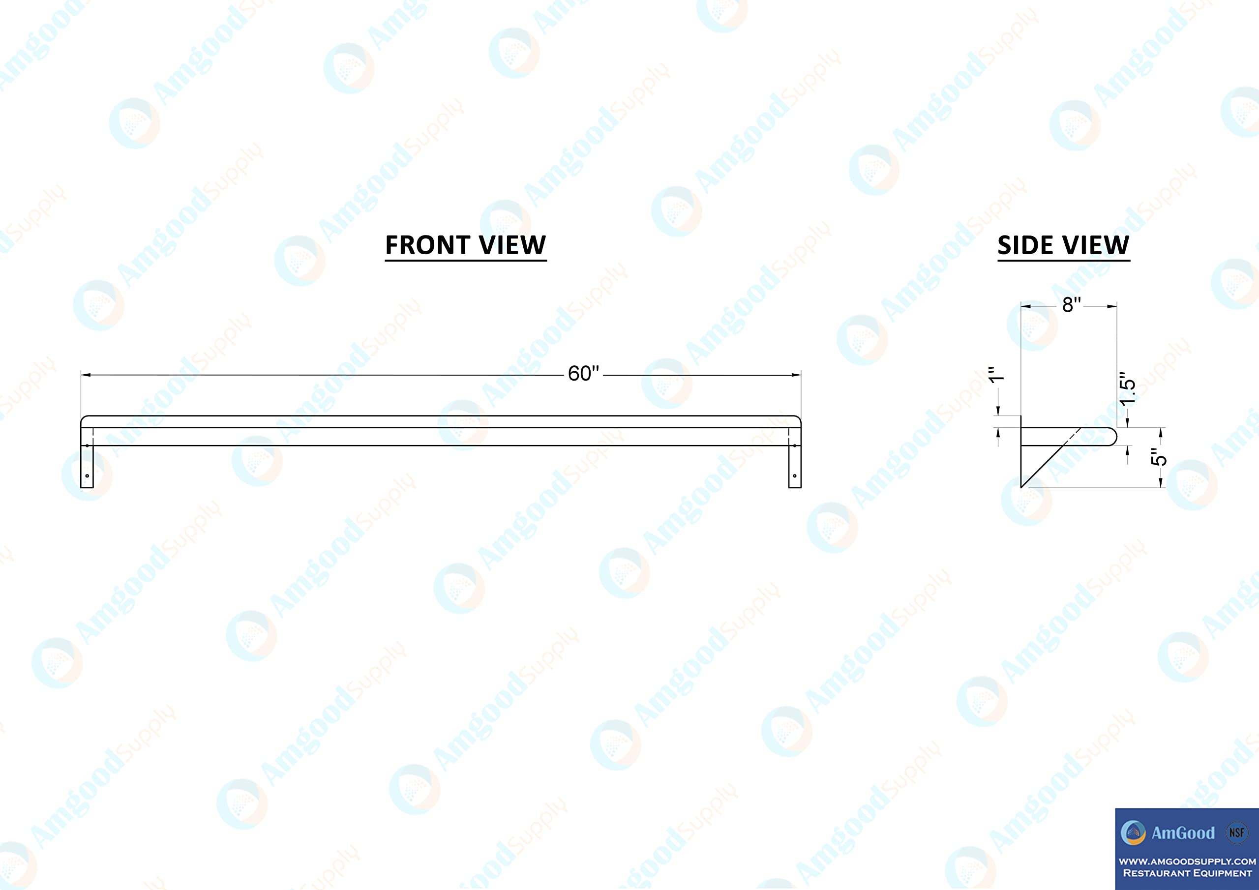 AmGood 8" X 60" Stainless Steel Wall Shelf | Metal Shelving | Garage, Laundry, Storage, Utility Room | Restaurant, Commercial Kitchen | NSF