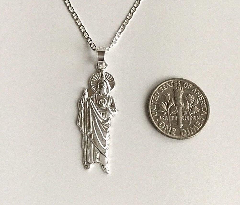 925 STERLING SILVER SAINT JUDE NECKLACE 20β LONG/925 PLATA CADENA DE SAN JUDAS 20" LARGO -35X12mm-SN6