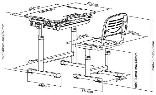 Kids Desk and Chair Set, Functional Children Desk Study Table, Tilted Table Height-Adjustable Desk and Chair Combination with LED Light, Storage Drawers for Boys and Girls, Blue