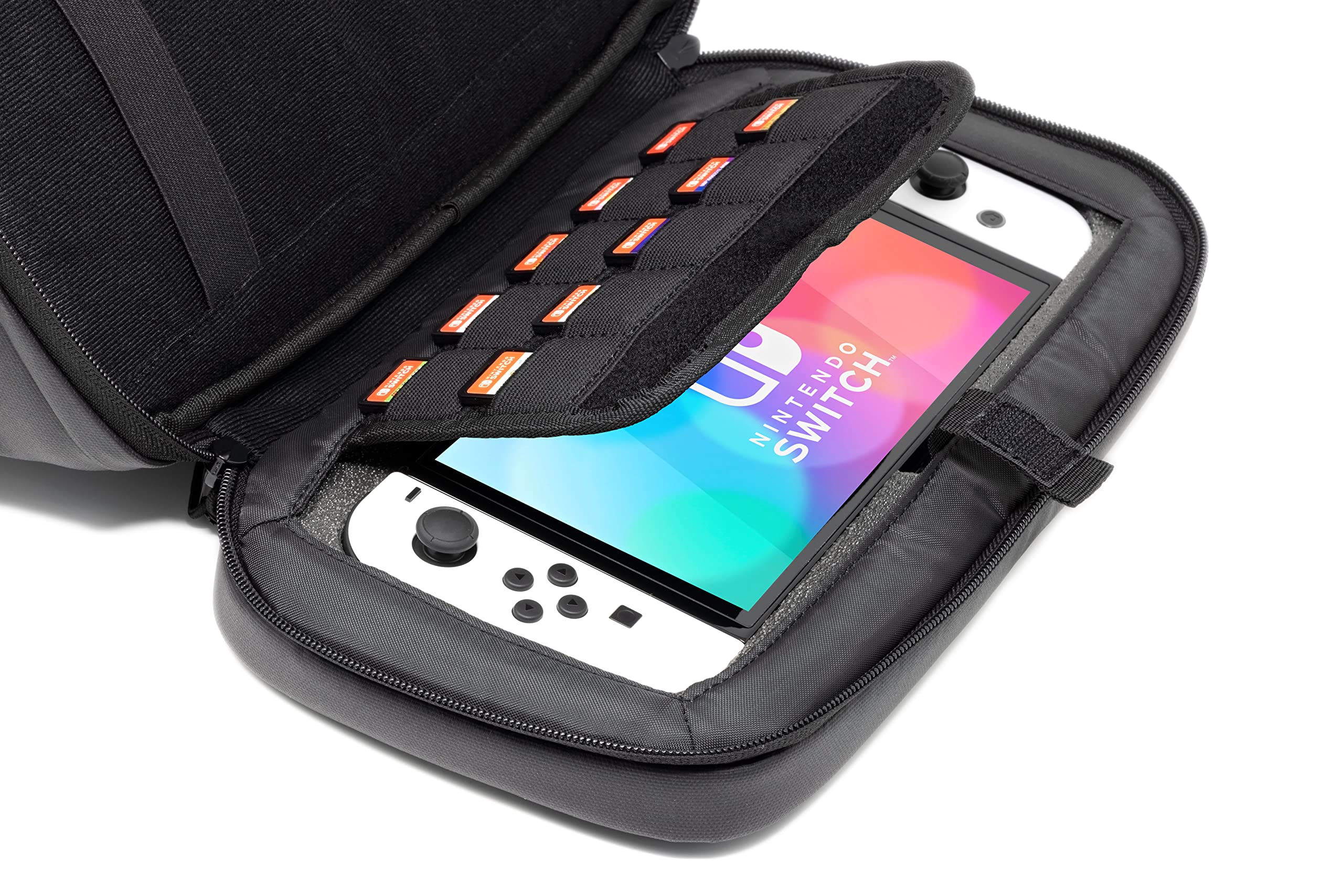 ABXY Premium Carrying Case for Nintendo Switch OLED - Compatible with Nintendo Switch, OLED, Switch Lite, Accessories w/ 10 Game Cartridge Slots, fits Controller Dock Charger Theater Mode (Black)