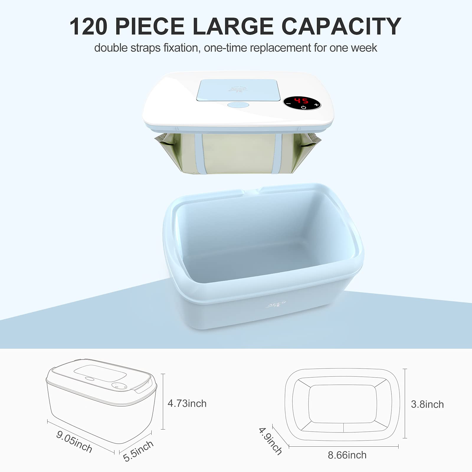 Baby Wipe Warmer Wipes Dispenser : High Capacity LED Display Silent Heating - Wipes Diaper Warmer with Adapter for Newborn Baby