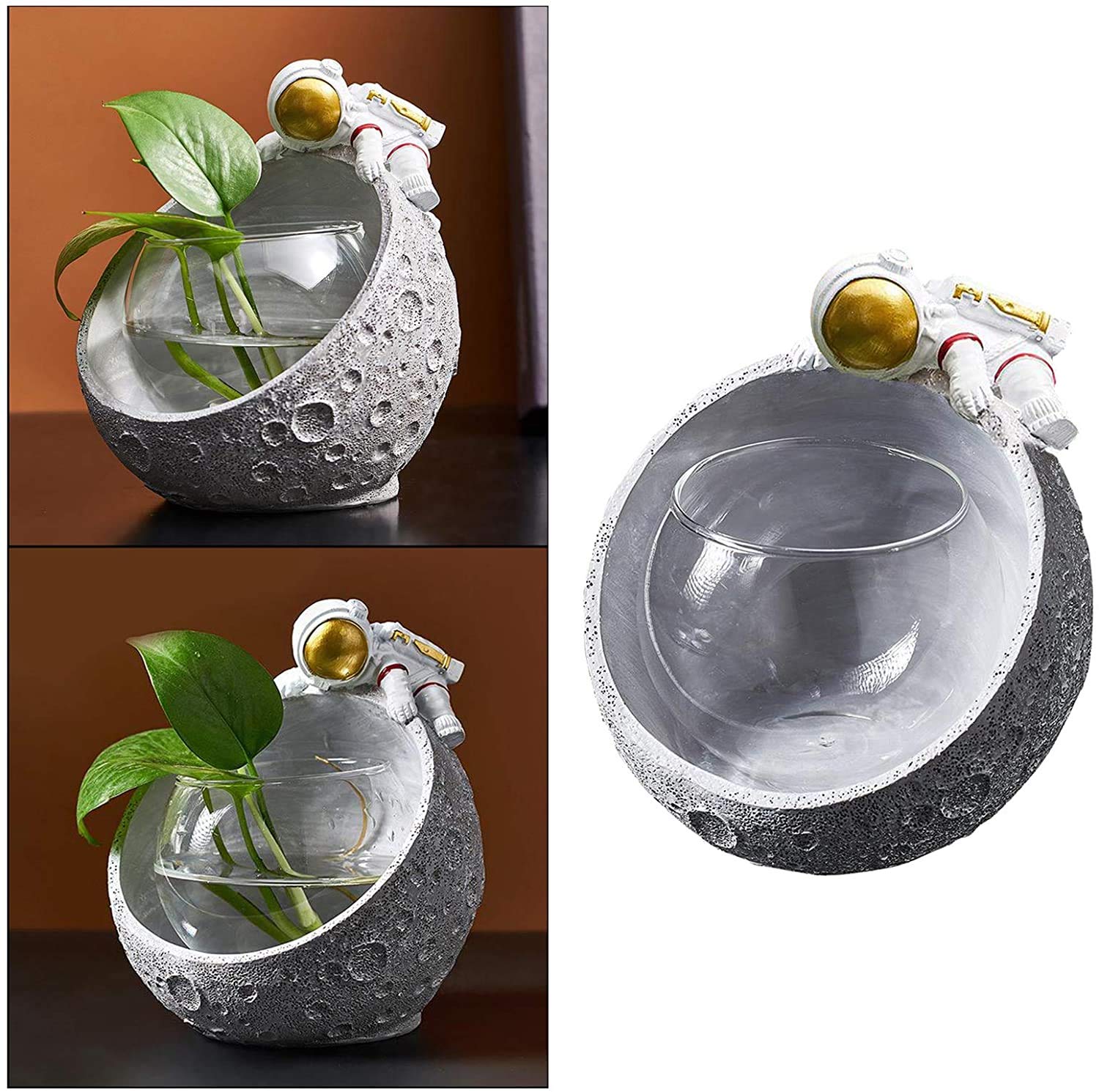 Glass Vase Astronaut Glass Planter Astronaut Ornaments Creative Desktop Flower Vases for Home Garden Wedding Decor - Golden