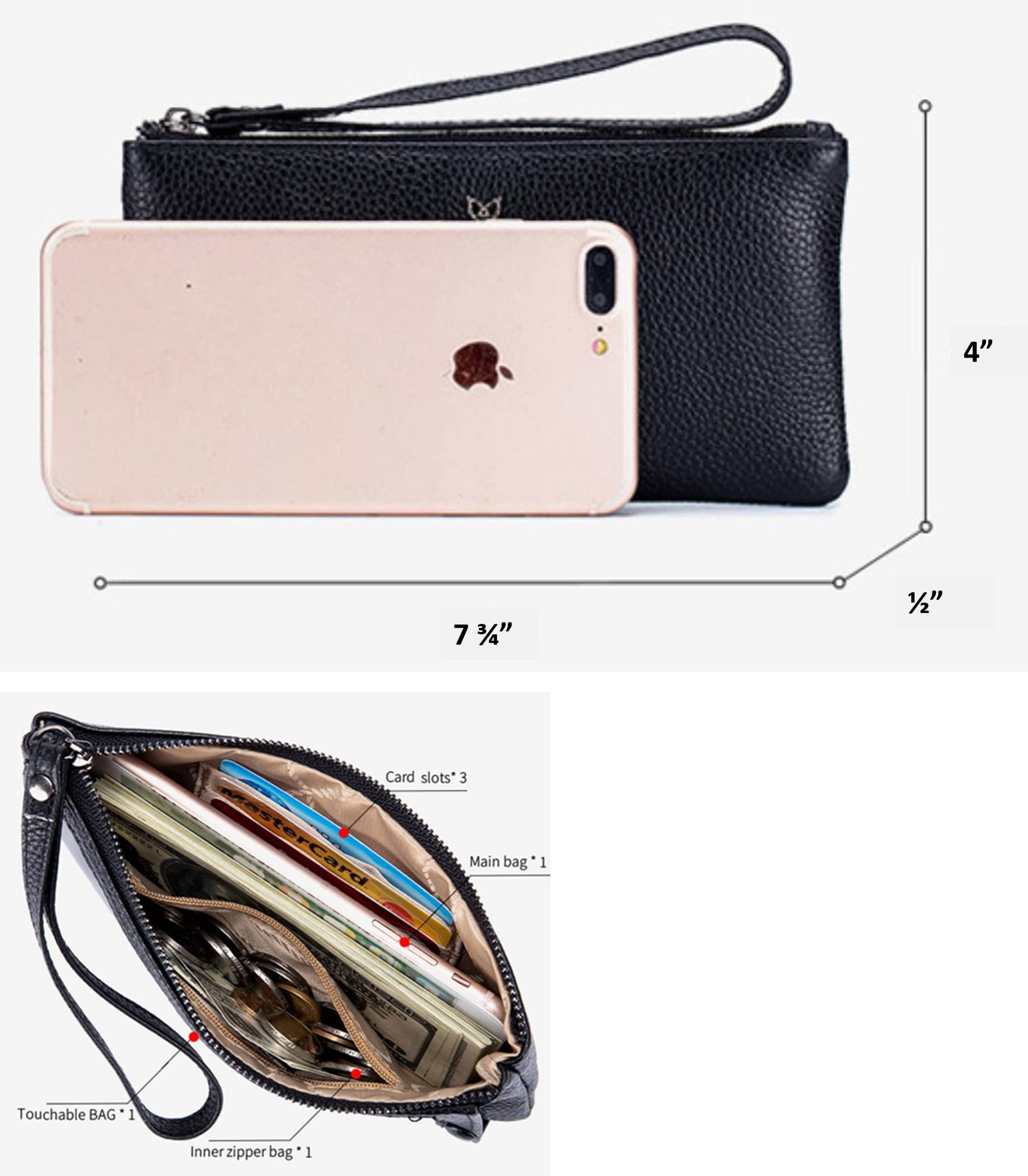 Genuine Leather Touch Screen Phone Clutch Bag Wristlet Handbag Wallet for Women Girls (Green)