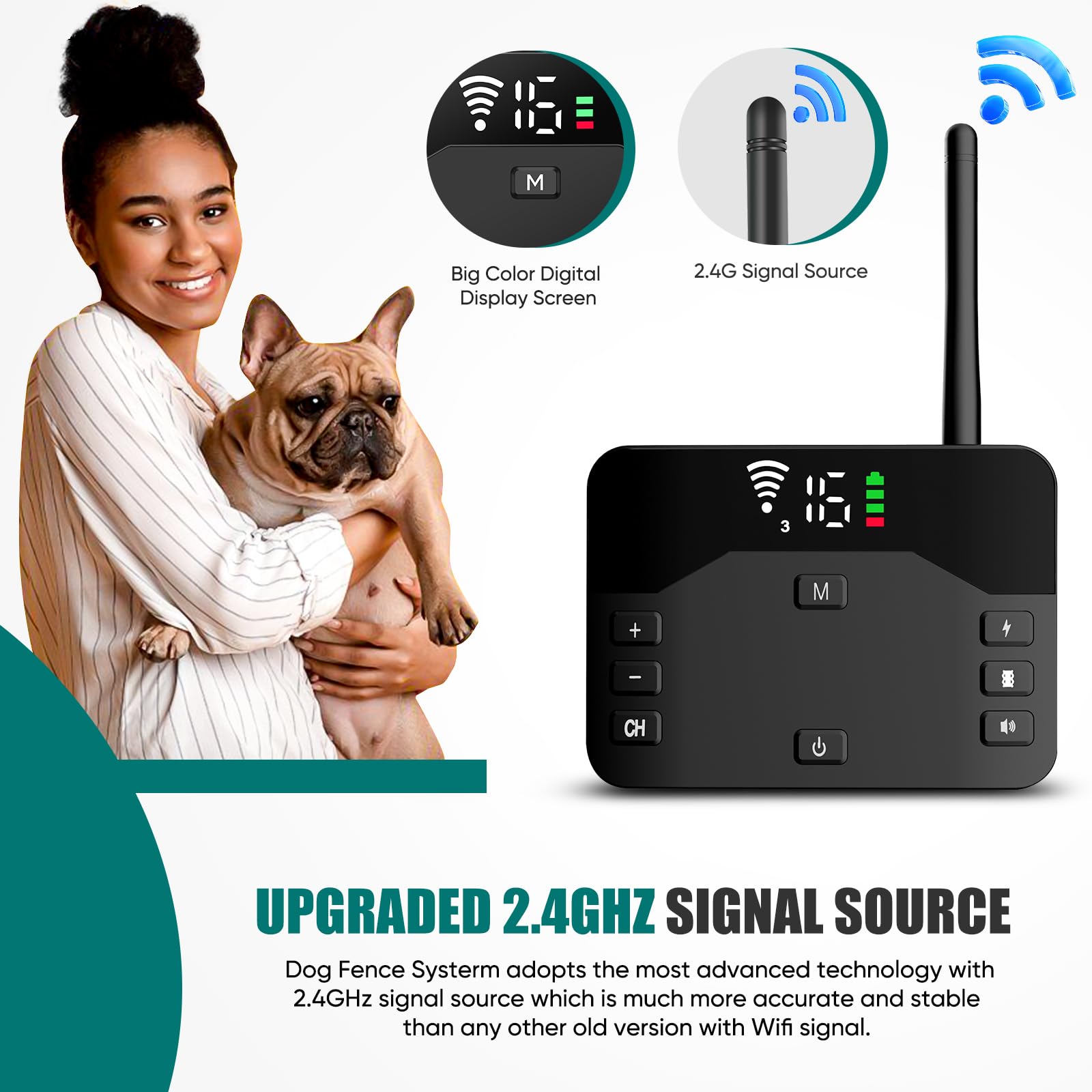ABHY Electric Dog Fence, 2023 Wireless Dog Collar Fence System,Rechargeable Pet Containment System, Outdoor Remote Training Collar, Adjustable Shock Collar for Large and Medium Dogs