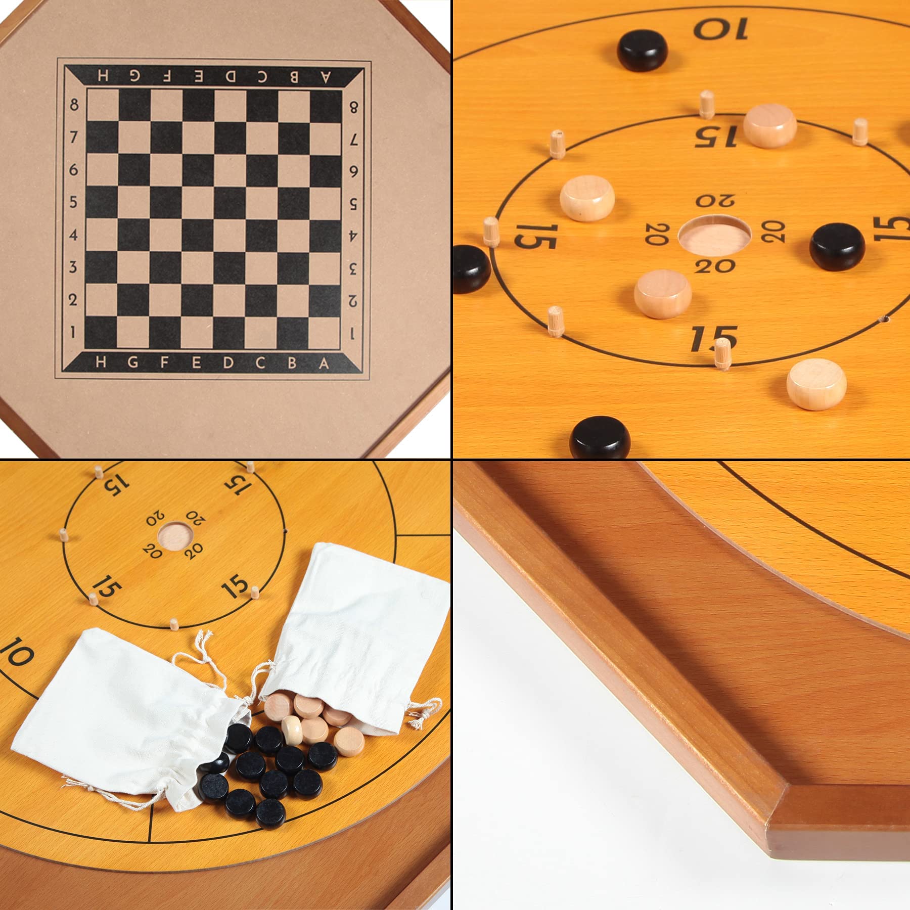 Crokinole and Checkers, 27-Inch Classic Crokinole Board Game with 22" Playing Surface, Canadian Heritage Tabletop Game for Two Players, Dexterity Krokinole Games Great for Families and Friends