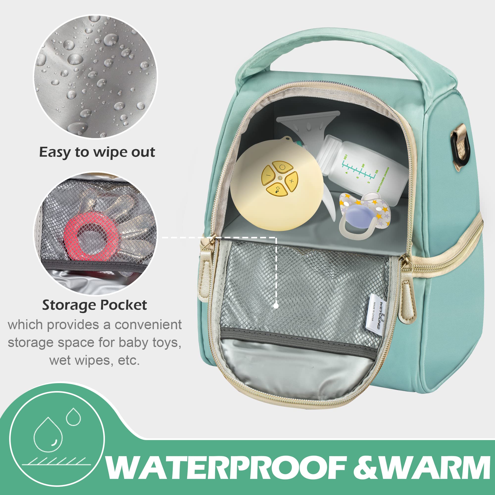 AGUDAN Breast Pump Bag Backpack with Double Layer，Multi-Function Breastmilk Cooler Bag，Portable Lunch Bag Pumping Bag for Working Moms (Green)