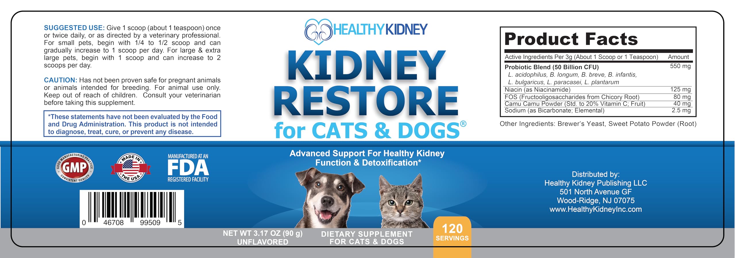 Kidney Restore Cats & Dogs Unflavored for Supporting Normal Kidney Function, Creatinine, Pet Renal Kidney Health Supplement Felines Canines
