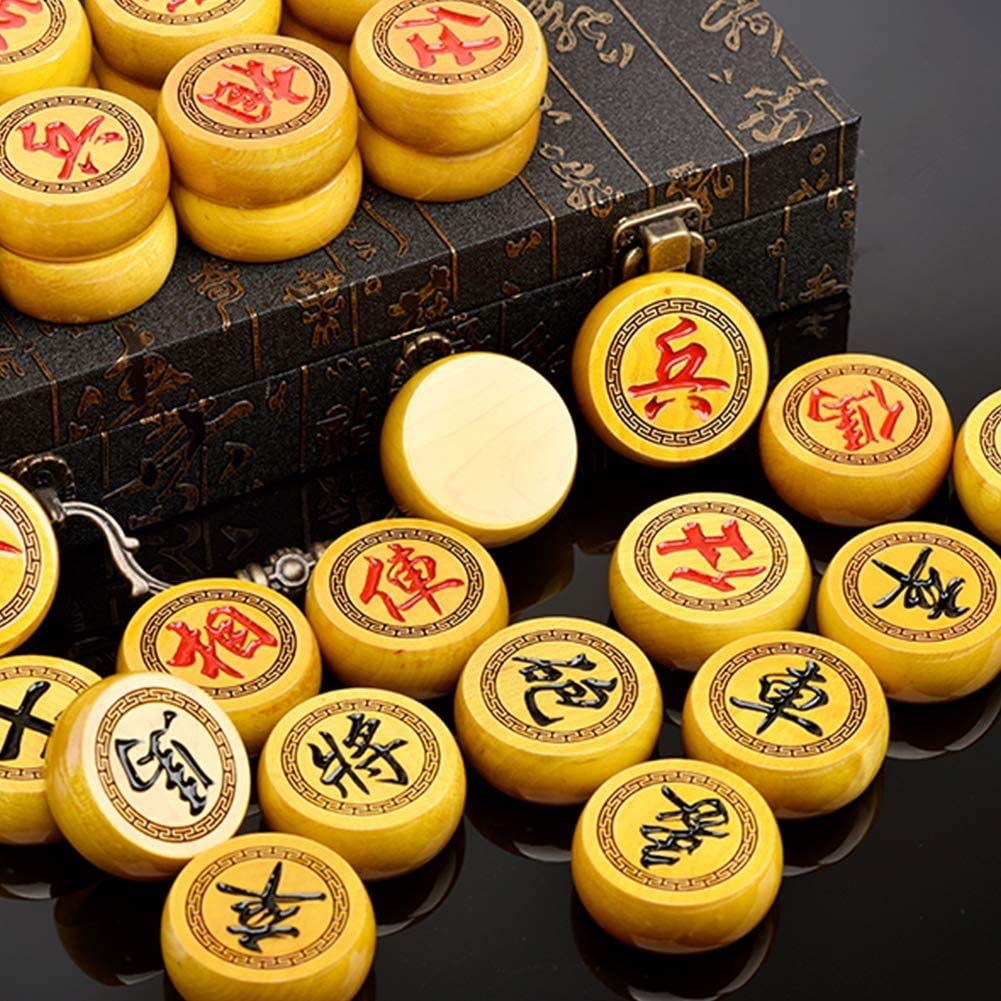ATAAY Chess Boards Sets Wooden Chinese Set in Box Travel Games Sets Xiangqi Board Games 35X26x6cm Box 5.8Cm Diameter