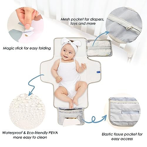 Bulletgxll Cat Cartoon Doodle(2) Portable Diaper Changing Pad Waterproof Changing Pad with Baby Tissue Pocket and Magic Stick for Newborn Baby.