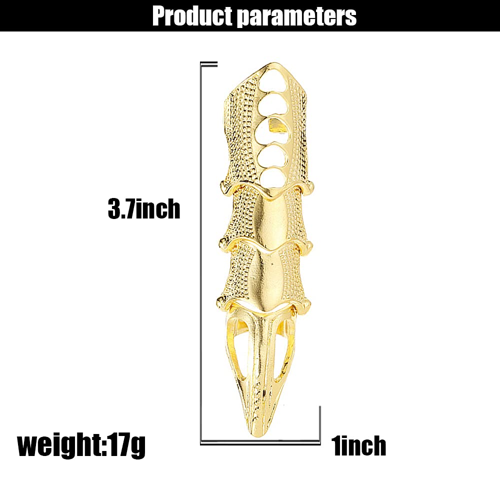 ABJFJE Punk Rock Armor Knuckle Joint Full Finger Double Loop Ring Gothic Activity Rings Halloween Cosplay Costume Accessories Jewelry for Men Women (Gold)