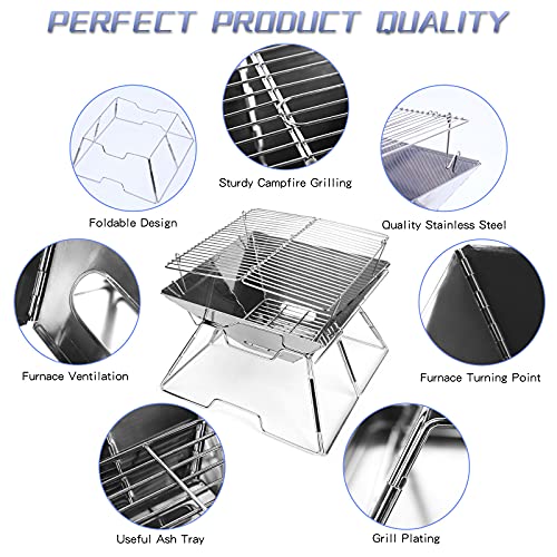Barbecue Grill, Folding Charcoal BBQ Grill Portable Camping Grill, Stainless Steel Barbecue Tool Kits for Outdoor Picnic Patio Camping Backyard Cooking Travel