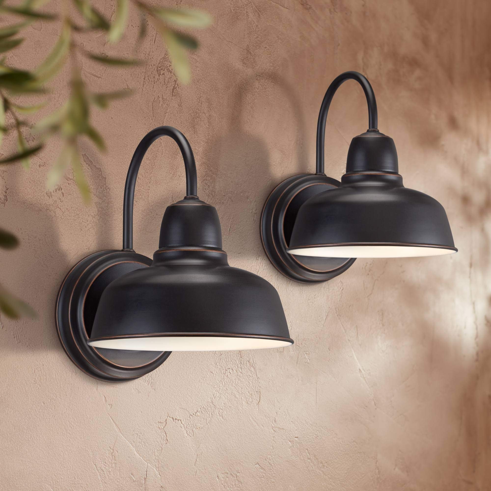 John Timberland Urban Barn Rustic Industrial Farmhouse Outdoor Wall Light Fixtures Set of 2 Bronze Gooseneck Arm 11 1/4" for Exterior Deck House Porch Patio Outside Garage Front Door Garden