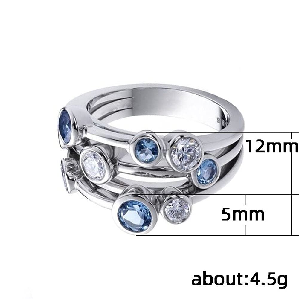 925 Sterling Silver Jewelry Womens Geometric Two-Tone Gemstone Ring Unique Sapphire Diamond Wedding Ring Multi Row Eternity Engagement Promise Ring Blue Crystal Cocktail Party Ring HM009 (6)