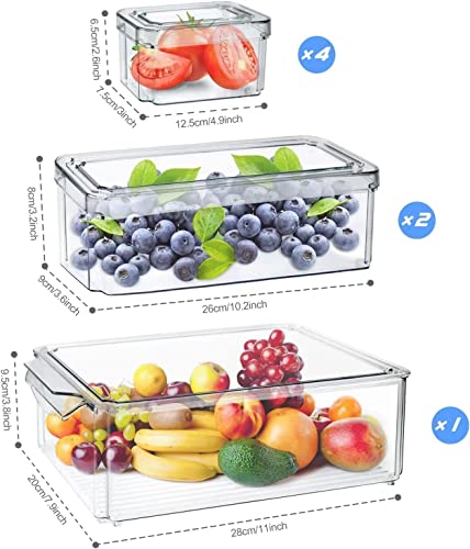 Ellennice 7 Pack Fridge Organizers-Stackable Refrigerator Organizer,Clear Plastic Storage Bins, BPA-Free Fridge Organizers and Storage Clear for Food, Drinks, Fruits, Vegetable Storage