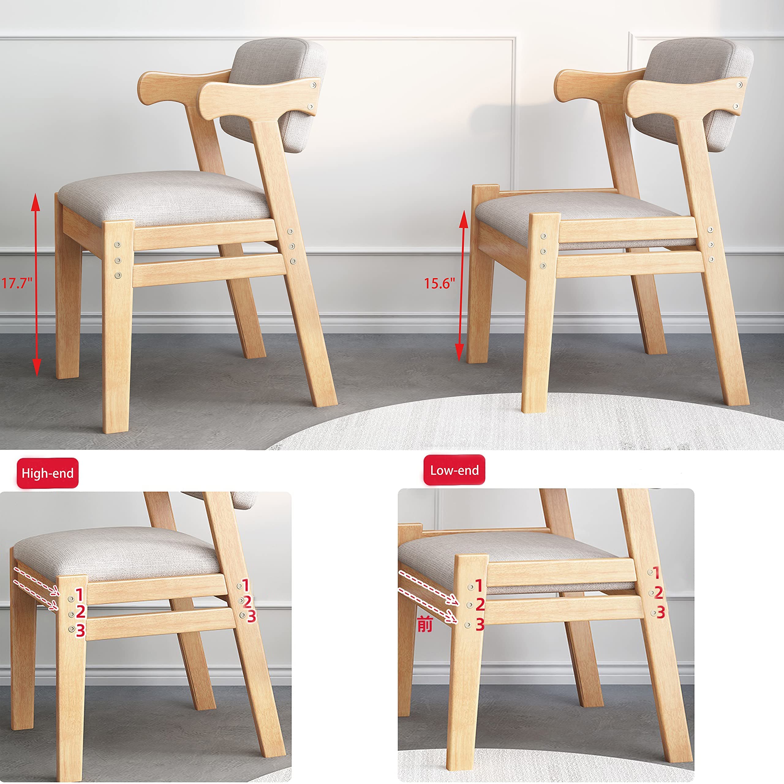 BALANBO Kids Study Chair Rubber Wood Height Adjustable Dining Chair/Office Chair/Leisure Chair(Nature)