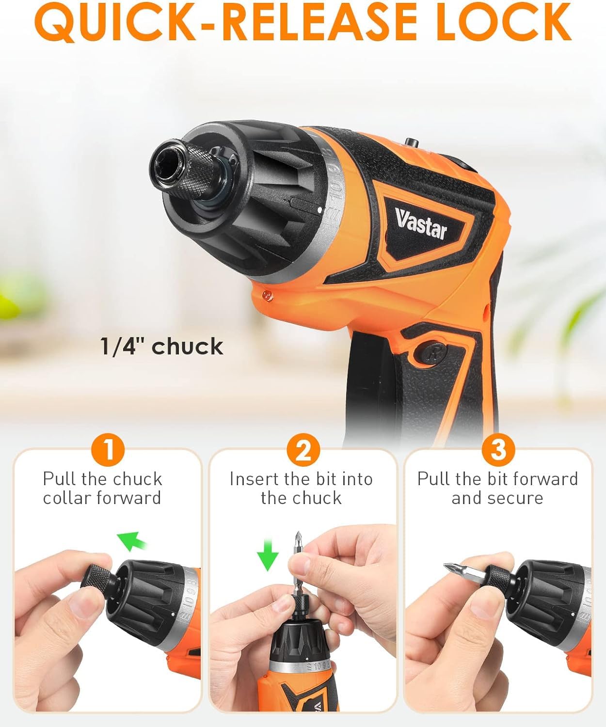 Vastar 7.2V Cordless Screwdriver, Electric Power Screwdriver Set With Rechargeable Battery & Pivoting Handle, 320RPM/10+1 Torque Small Automatic Screw driver Kit with 47Pcs Bits/LED Front Light