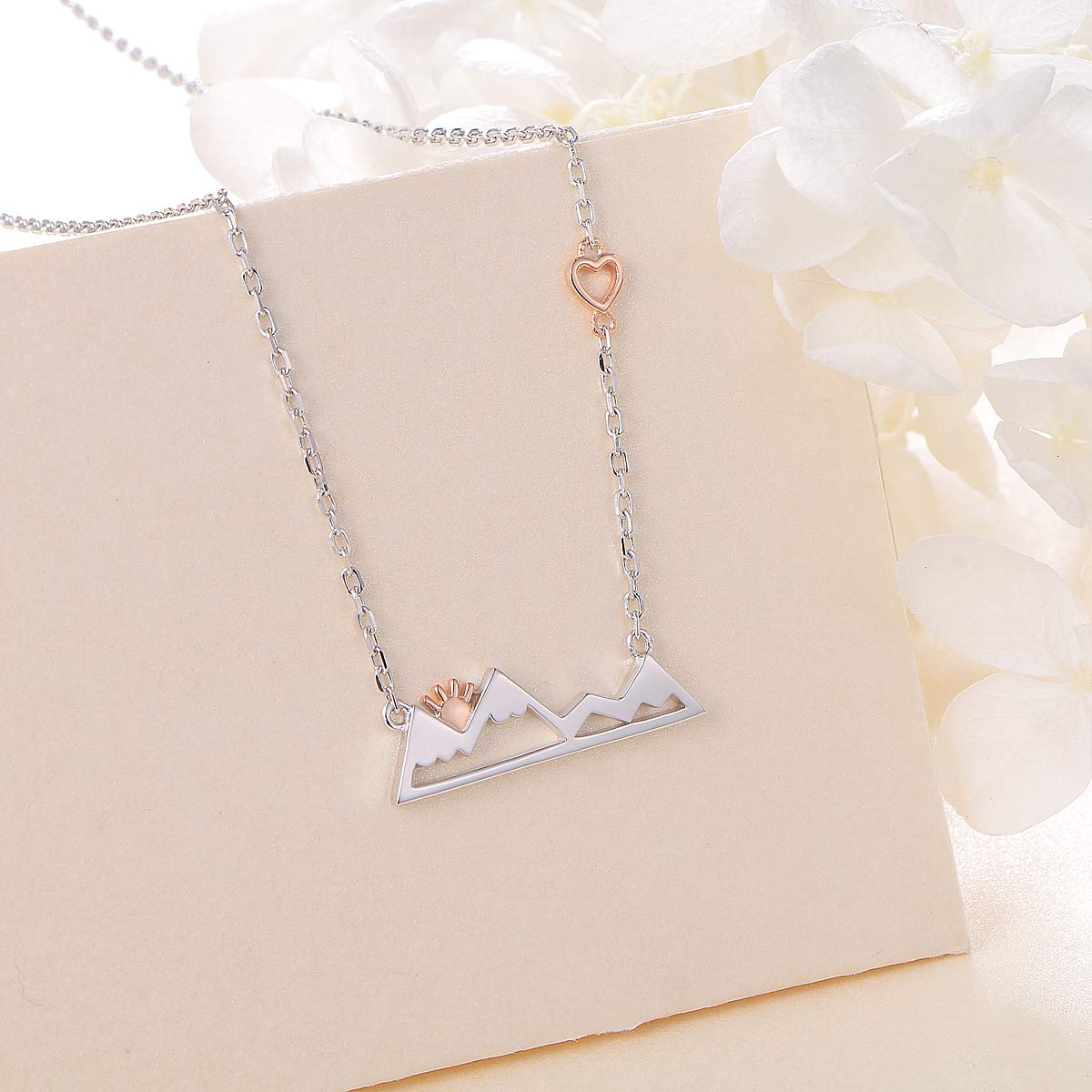925 Sterling Silver Sunshine from Snowcap Mountain Range Necklace for Women, Mountains Jewelry and Outdoor Lovers 16 inch