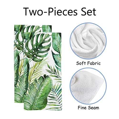 TOPCARPENTER Palm Leaf Tropical Hand Towels for Bathroom Palm Leaf Beach Towel Set of 2 Green Tropical Palm & Fern Leaves Bathroom Kitchen Decor Soft Quick Dry Super Absorbent 30 X 15 inch