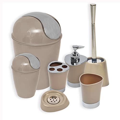 Evideco French Home Goods Taupe Mini Trash Can for Countertop 0.5 Liter -0.3 Gal Chrome Lid