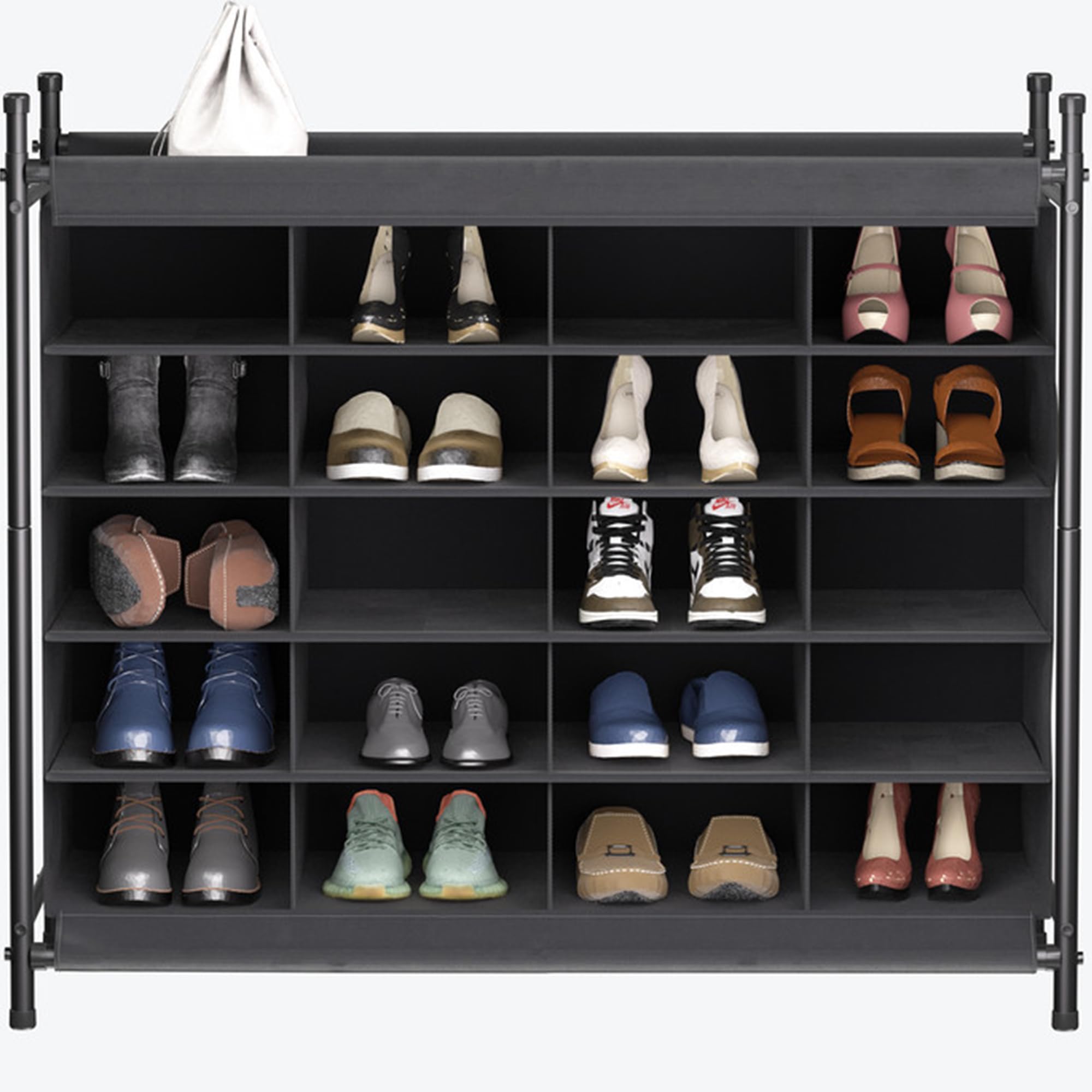 STO STO Shoe Rack Organizer, 5-Tier 20 Pairs Free Standing Stackable Shoe Rack Cubby for Entryway, Closet and Hallway, Gray