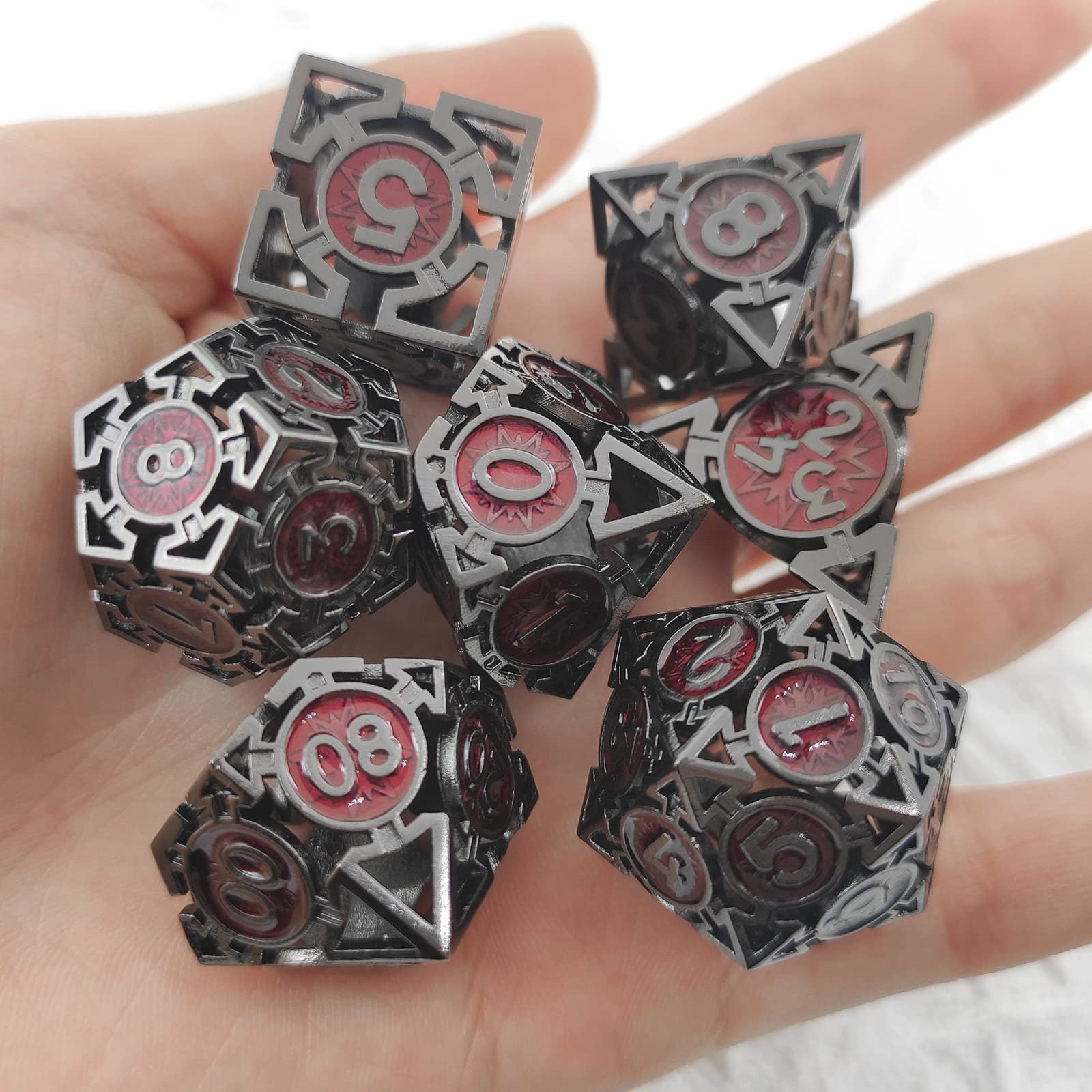 AHDKEJG DND Dice Set D&D Metal Hollow Dungeons and Dragons Polyhedral Dice 7pcs D20 D12 D6 Trpg MTG Pathfinder D and D Number Card Table Game Accessories Gift Bag - Silver Blue